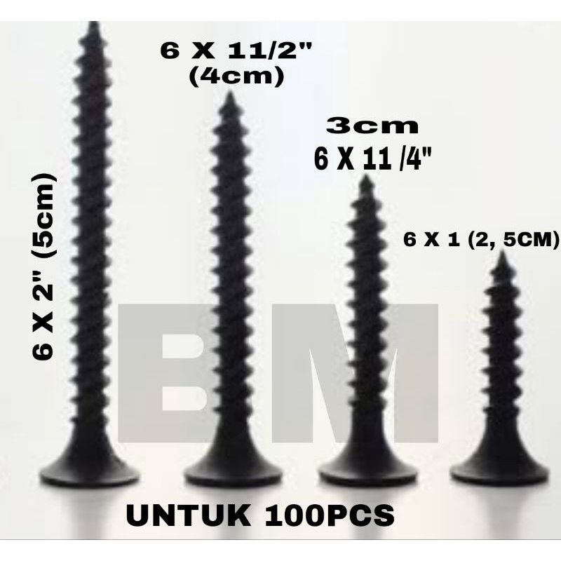 Jual Skrup gypsum 6x1" ,6x11/4", 6x11/2", 6x2"/ sekrup gipsum / baut gipsum isi 100pcs | Shopee ...
