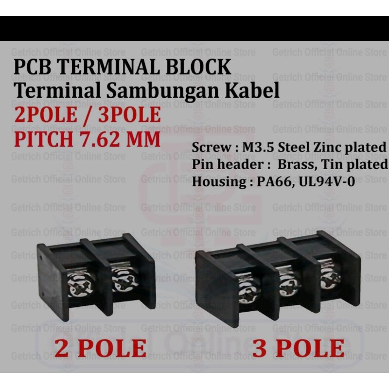 Jual PCB Terminal Block 2 Pole / 3 Pole Pitch 7.62mm | Shopee Indonesia