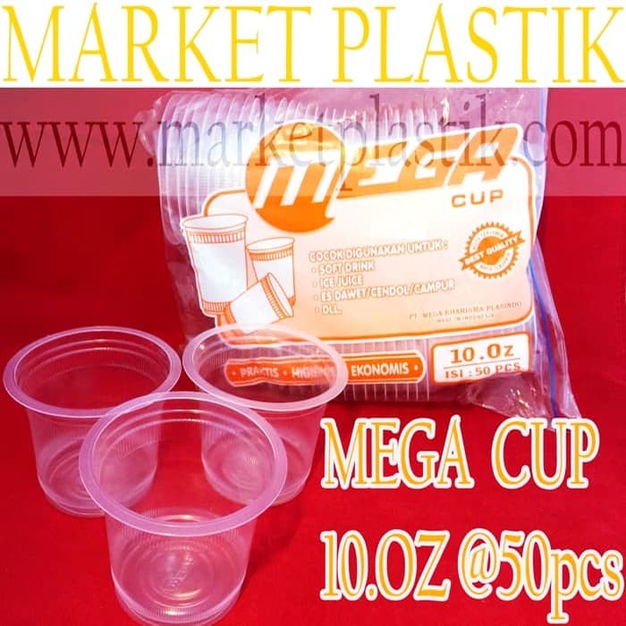 Jual Produk Gelas Plastik/Gelas Kolak/Mega Cup 10Oz 50Pcs Hemat ...
