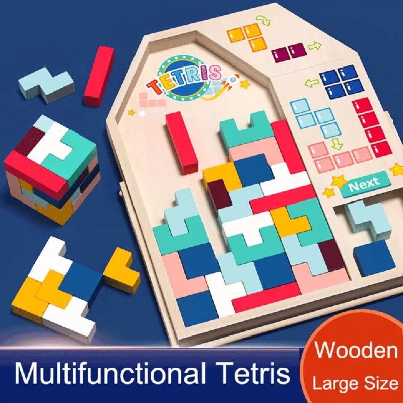 Jual Wooden Tetris Building Puzzle 3D Blocks Mainan Tetris Family Board ...