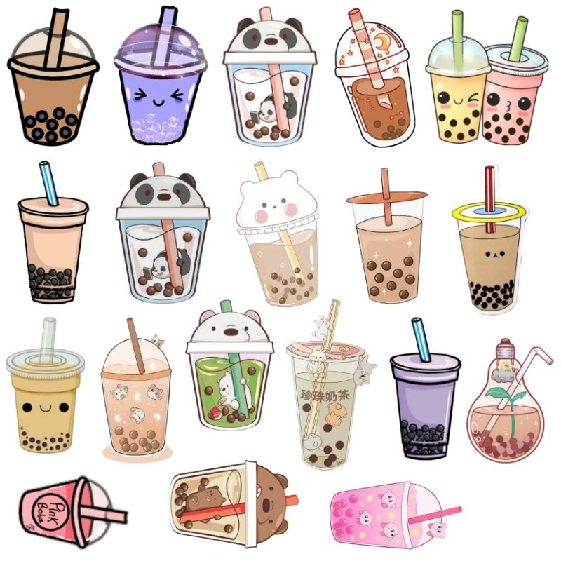 Jual 19 pcs Stiker murah Boba Drink Cute Boba diy aesthetic tahan air ...