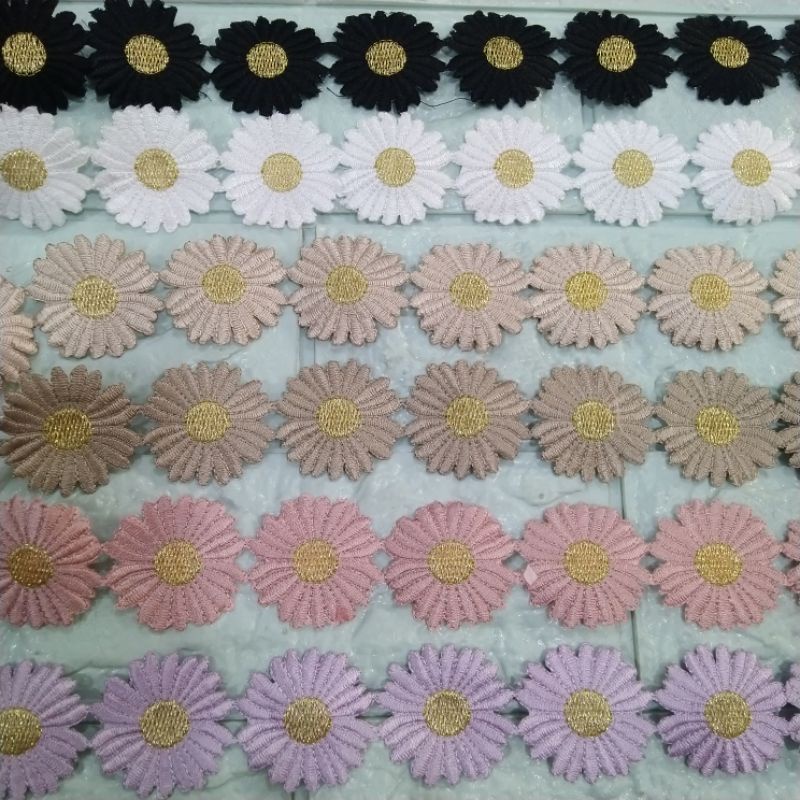 Jual Renda bunga matahari | renda bunga daisy | bordir bunga daisy ...