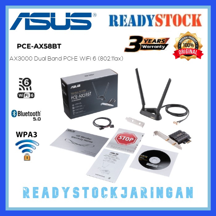 Jual ASUS PCE-AX58BT AX3000 Dual Band PCI-E WiFi 6 (802.11ax) | Shopee ...