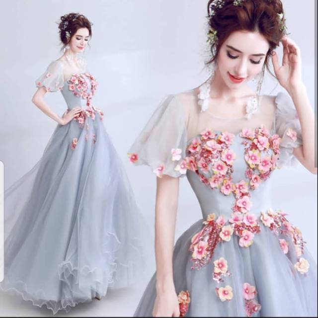 Gaun pengantin bunga /Gaun prewedd Abu /Gaun pengantin warna | Shopee ...