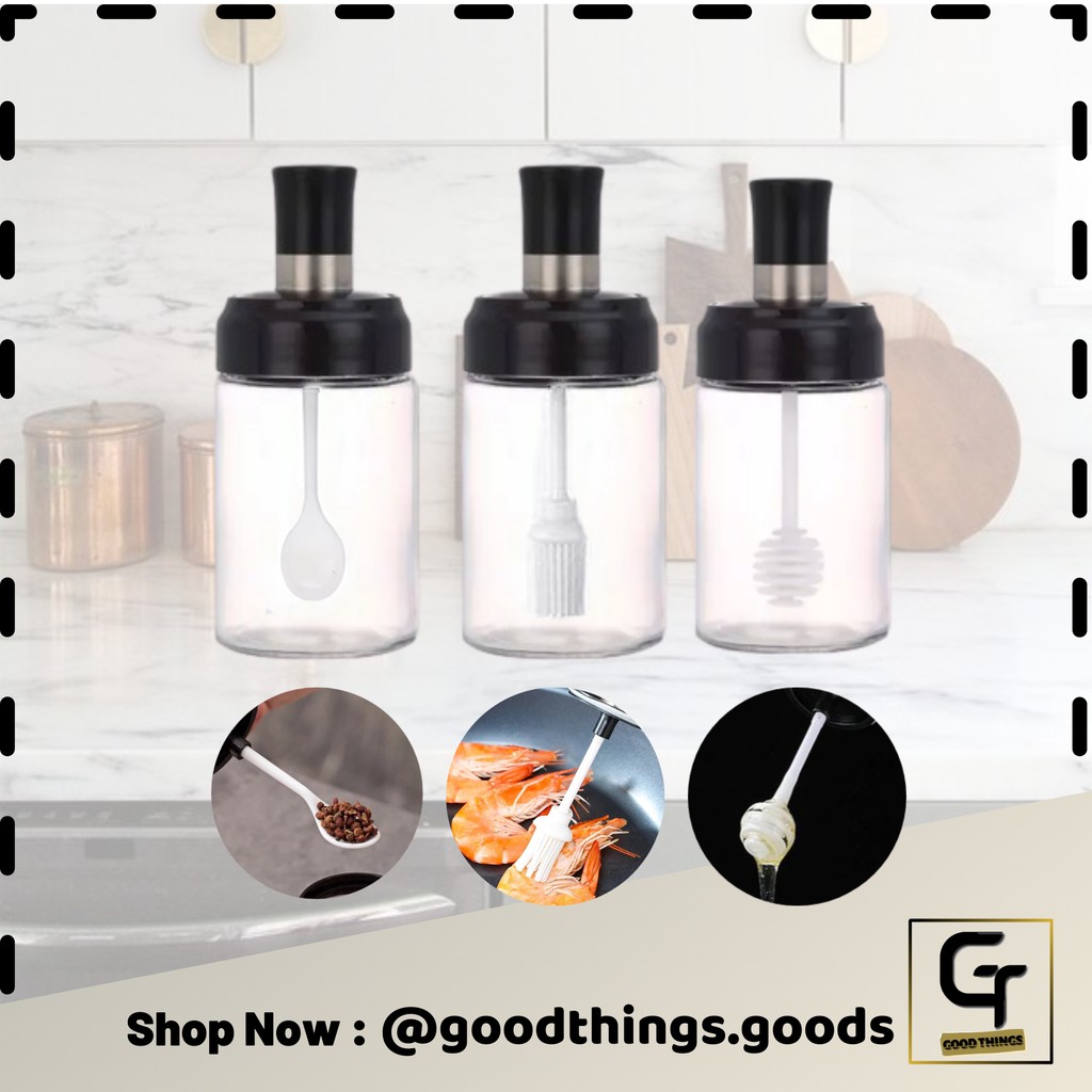 Jual BOTOL BUMBU DAPUR KACA REMPAH GARAM SENDOK KUAS 250ML | Shopee ...