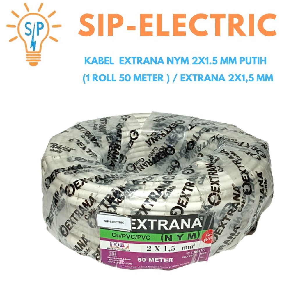 Jual Kabel Extrana Nym 2X1.5 Mm Putih (1 Roll 50 Meter ) / Extrana 2X1,5 Mm | Shopee Indonesia