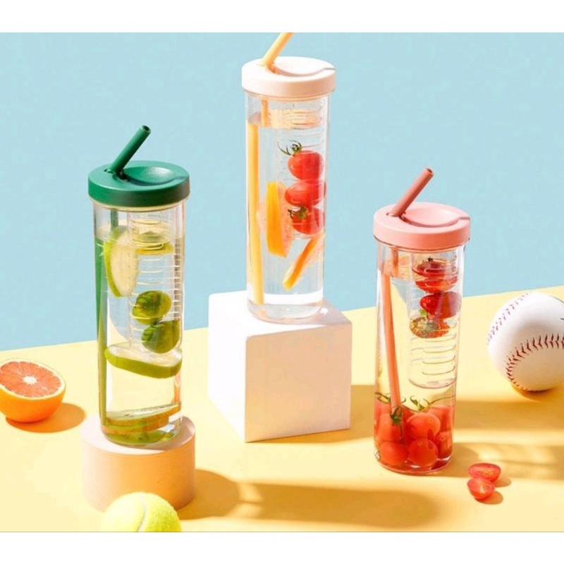 Jual Botol Infus Water Botol Transparan Estetik 700ml Dengan Sedotan ...