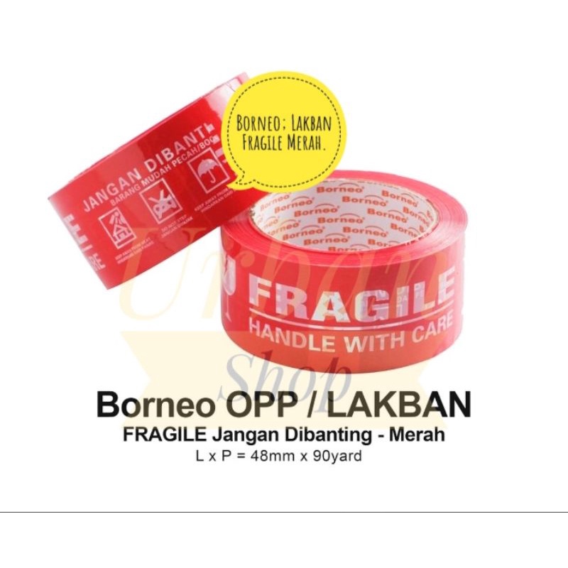 Jual Lakban Fragile Merah 90yard real. Borneo. TEBAL. Murah | Shopee ...