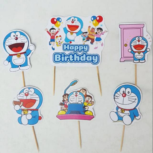 Jual SK Cake Topper Birthday Doraemon 1 set isi 6 pcs | Shopee Indonesia
