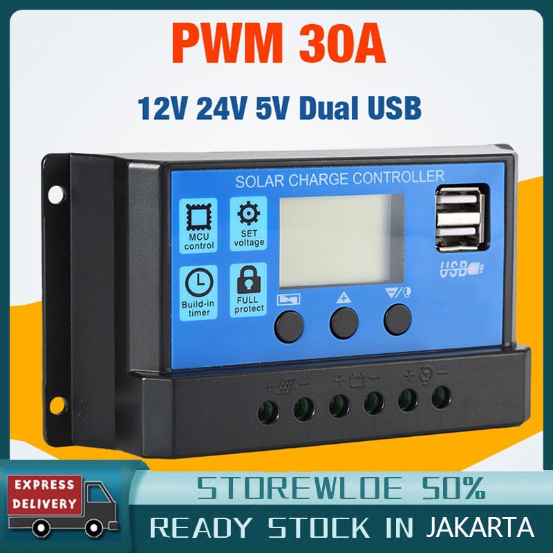 Jual Solar Charge Controller LCD LED Display Solar Cell PWM 12V 24V 10A 20A 30A 50A USB Panel ...