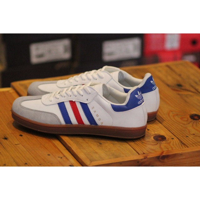 Jual PROMO Adidas Samba Putih List Biru Merah Premium Murah | Shopee ...
