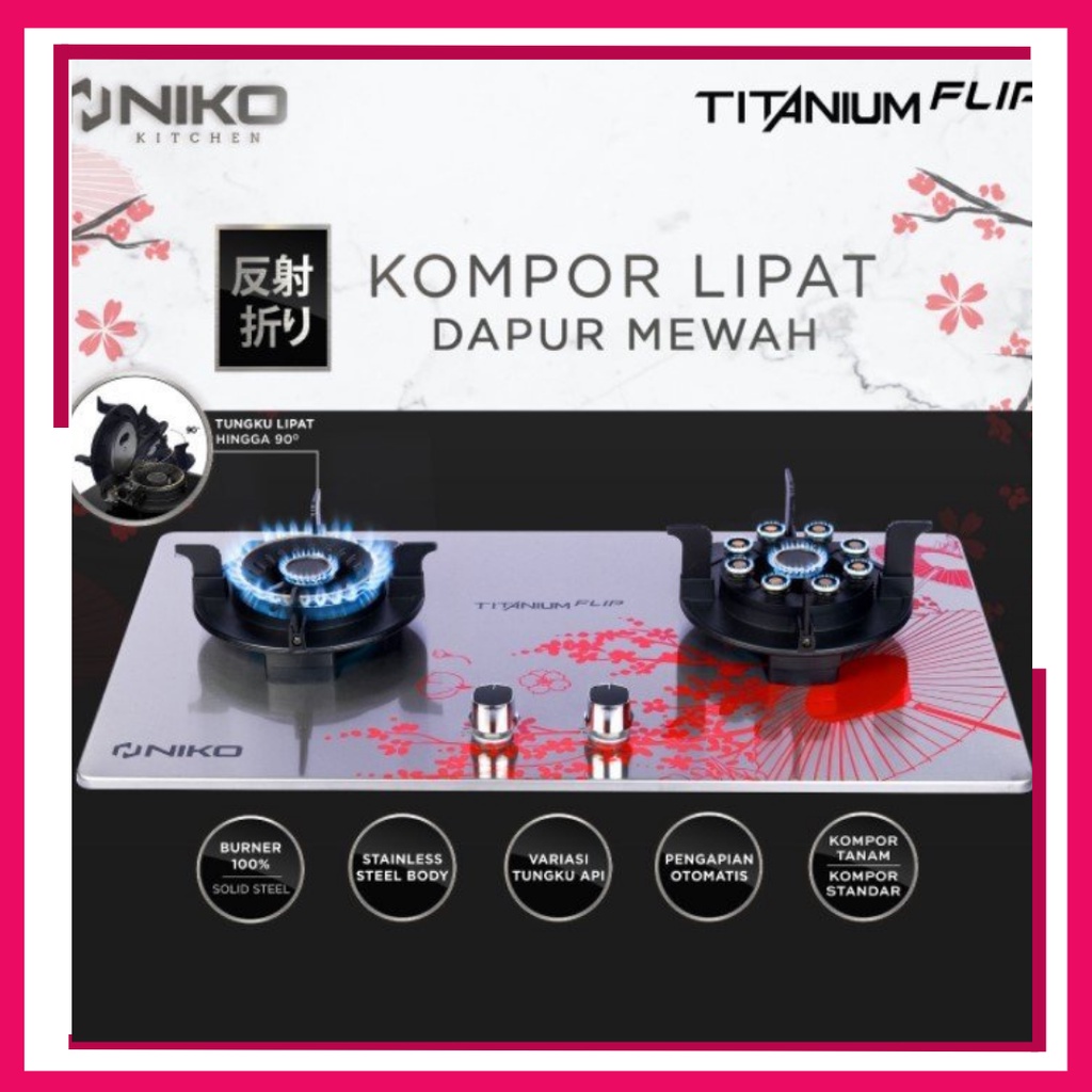 Niko Kompor Gas Tanam Titanium Flip Kompor Gas 2 Tungku TF 20/TF20