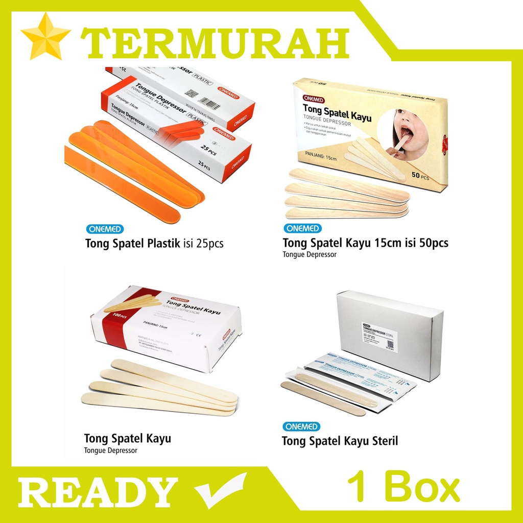 Jual Tong Spatel Kayu Plastik Steril Onemed Box isi 25pcs 50pcs 100pcs ...