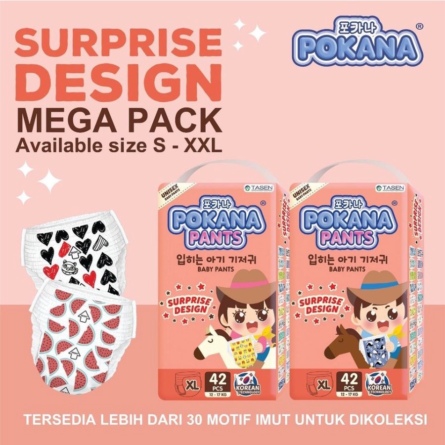 Jual Pokana Pants Surprise Design Popok Diaper Bayi Mega Pack S60 M58 ...