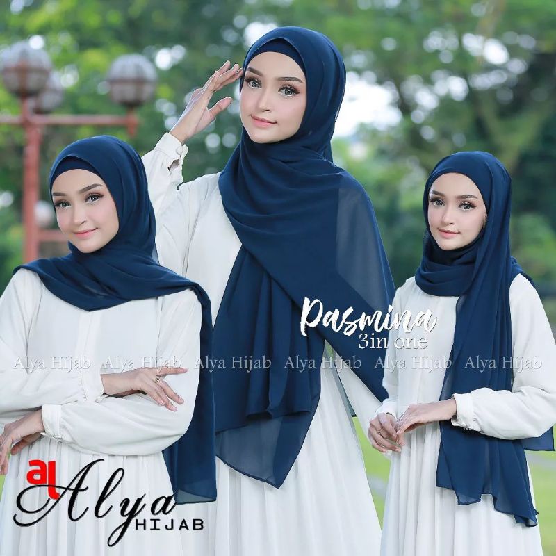Jual Alya Hijab - Pashmina Instan 3 in 1 (Hitam) | Shopee Indonesia