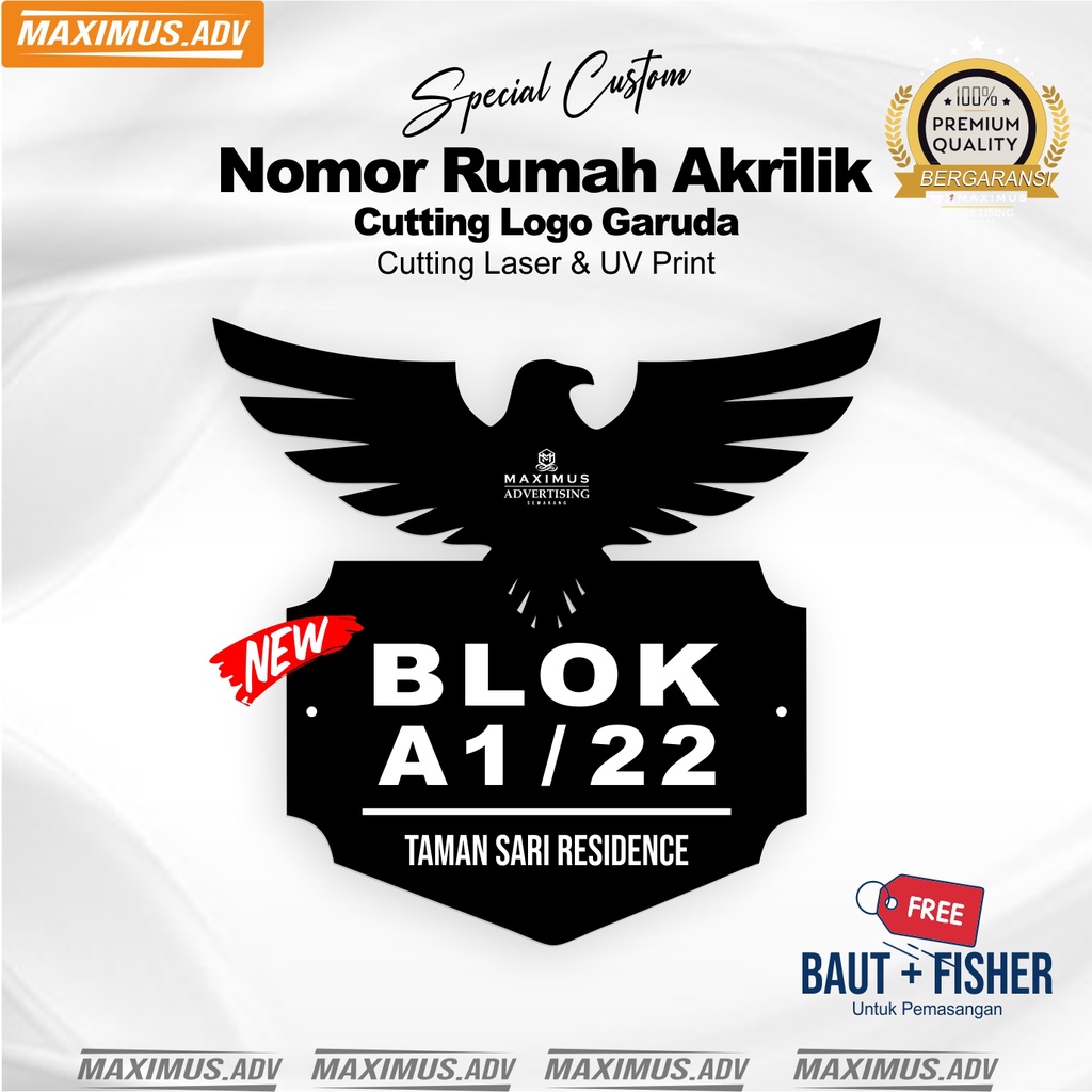 Jual NEW!!! Nomor Rumah GARUDA / Nomor Rumah Akrilik Custom Cutting ...
