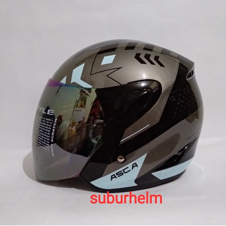 Jual HELM ASCA STRIKE ARROW BLACK BLUE DOFF DAN GLOSSY HALF FACE SINGLE ...