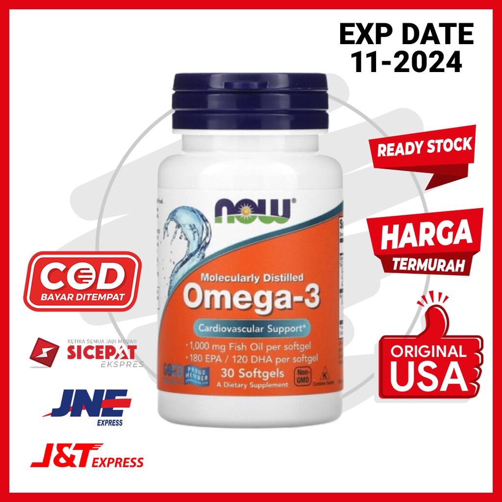 Jual Vitamin Omega 3 Fish oil Minyak ikan 1000mg Now Foods - 30 ...