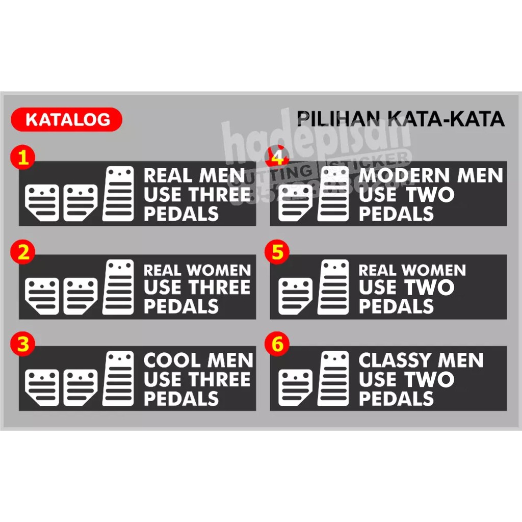 Jual STIKER MOBIL - CUTTING STICKER REAL MEN USE THREE PEDALS - SERIES ...