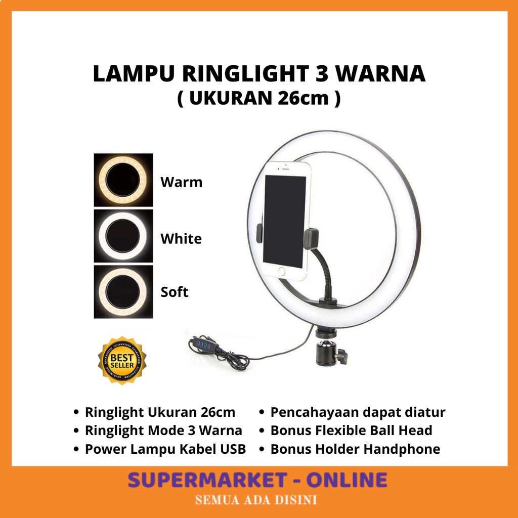 Jual HARGA PROMO Lampu Selfie Ringlight Ring Light 26cm Zoom Tiktok Youtube Youtuber 3 Warna ...