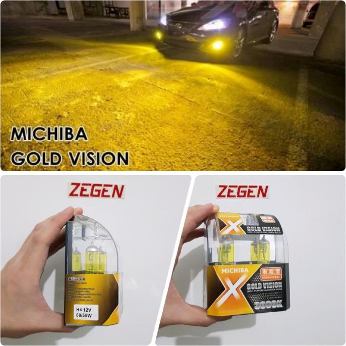 Jual Bohlam Lampu Mobil Michiba H4 Gold Vision Yellow Kuning 60/55 W ...