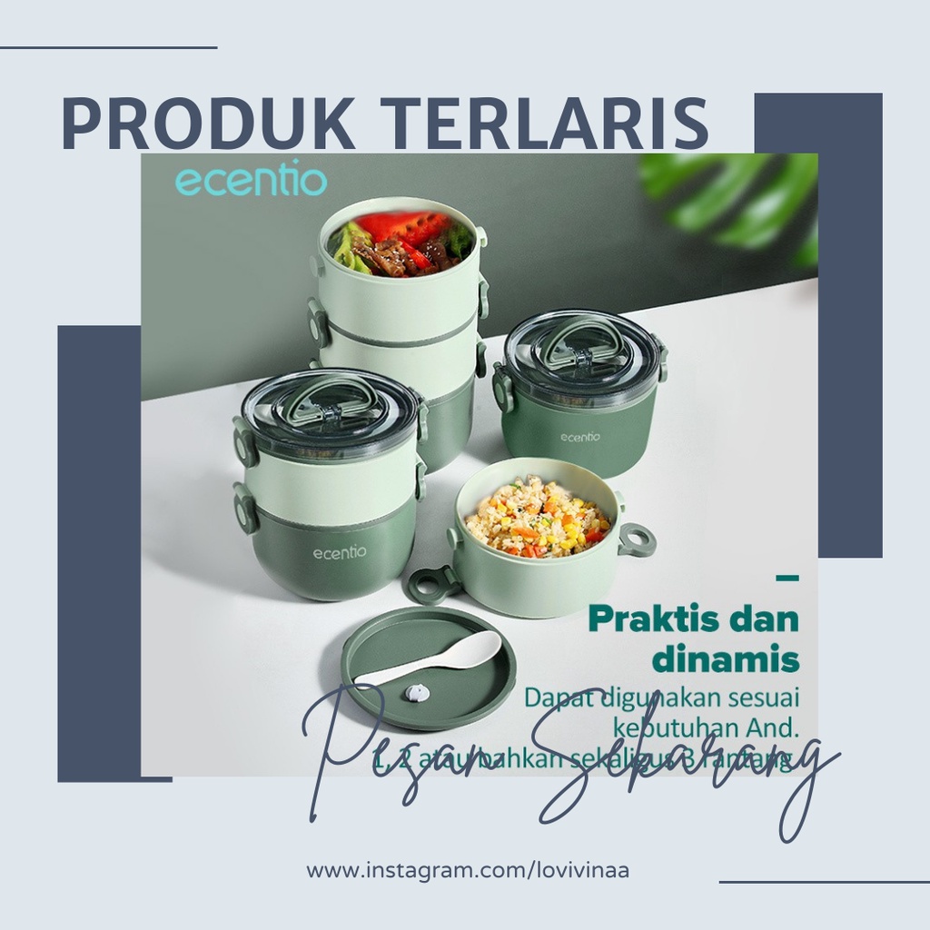 Jual ecentio Kotak Makan set/lunch box setRantang susun 2/3 lapisan ...