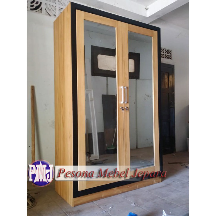 Jual Wardrobe atau Lemari Pakaian Gantung Minimalis Pintu 2 Kaca Kayu ...