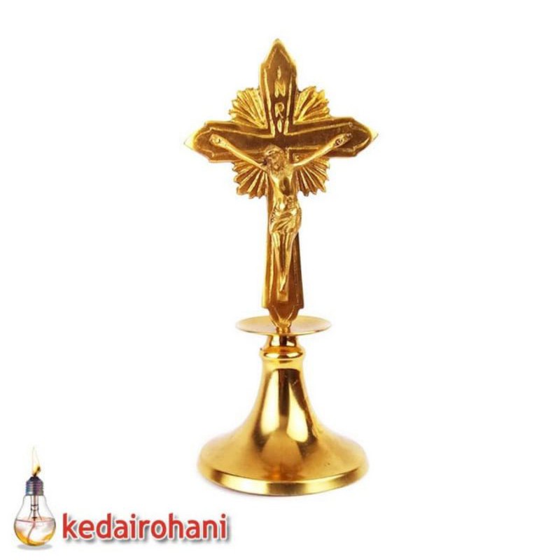 Jual Salib Duduk Corpus Yesus INRI 18 cm full Kuningan Diameter Alas ...