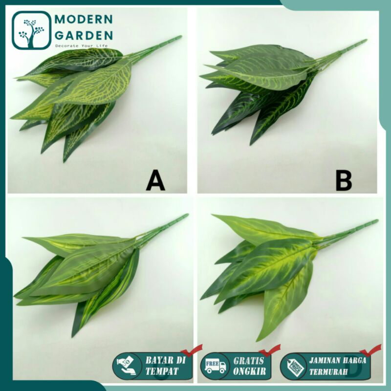 Jual Daun Tangkai Dekorasi DT007 Bahan Plastik(1 Buket 9 Tangkai 9 Daun ...