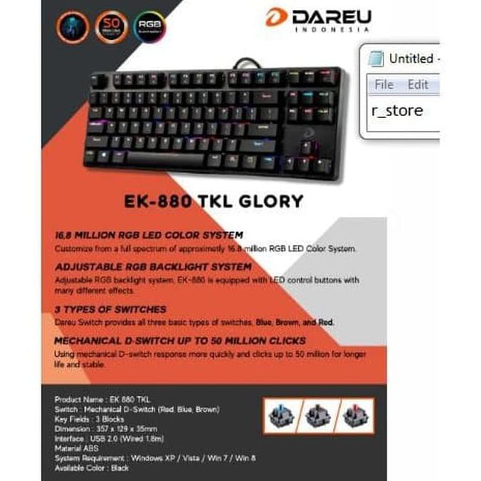 Jual DAREU EK-880 Ten Key Less | RGB - Biru Mechanical Keyboard ...