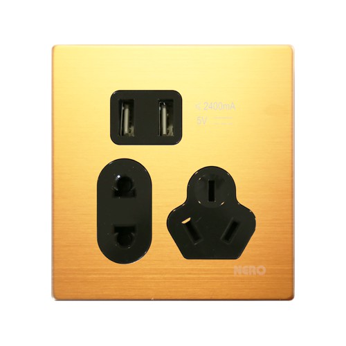 Jual NERO Stop Kontak USB + Universal Socket Titanium V10 V1089-G Gold ...