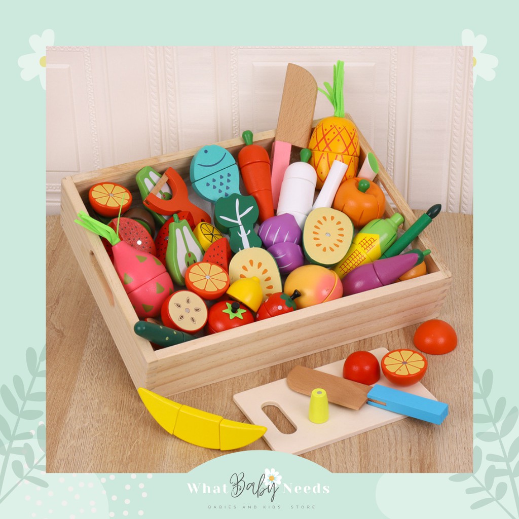 Jual Mainan Potong Buah Kayu / Mainan Buah dan sayuran Kayu / Wooden ...
