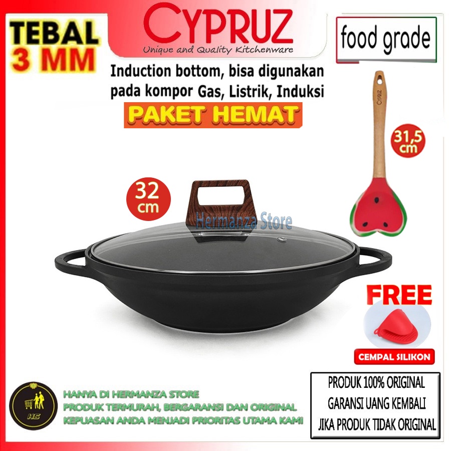 Jual Cypruz Wok Fry Pan Die Cast 32Cm KL-0732 Wajan Penggorengan ...