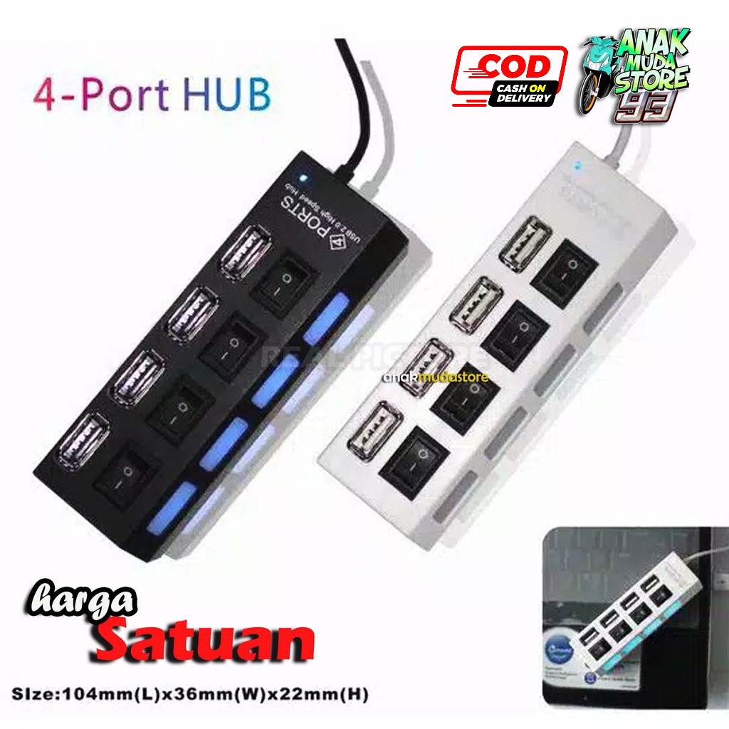 Jual (USB4) Colokan USB Hub 4 Port Plus Saklar Kabel DataLED Colokan ...