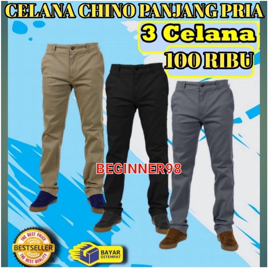 Jual paket murah 3 celana chino panjang pria cuma 100 ribu 27-38 | Shopee Indonesia