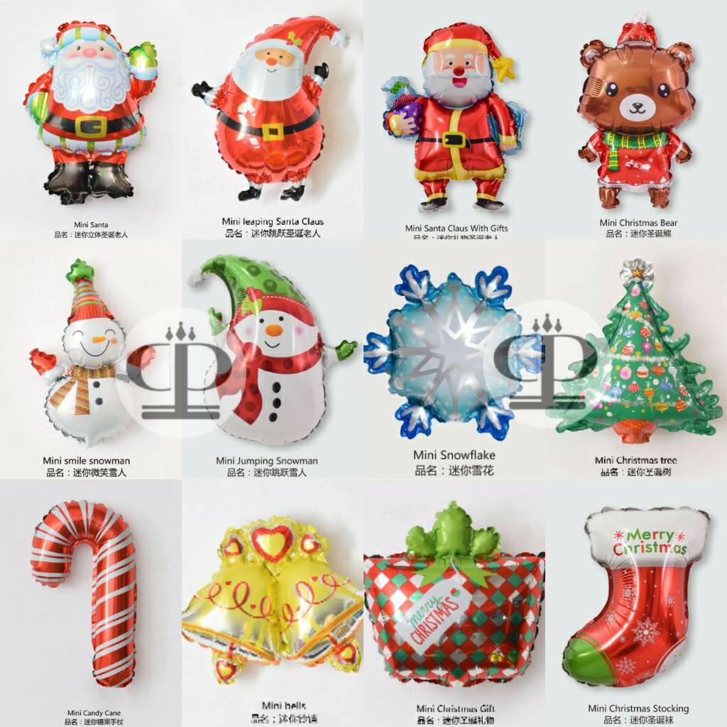 Jual Set Isi 12 Pcs Balon Foil Natal / Merry Christmas Mini Aneka Motif ...