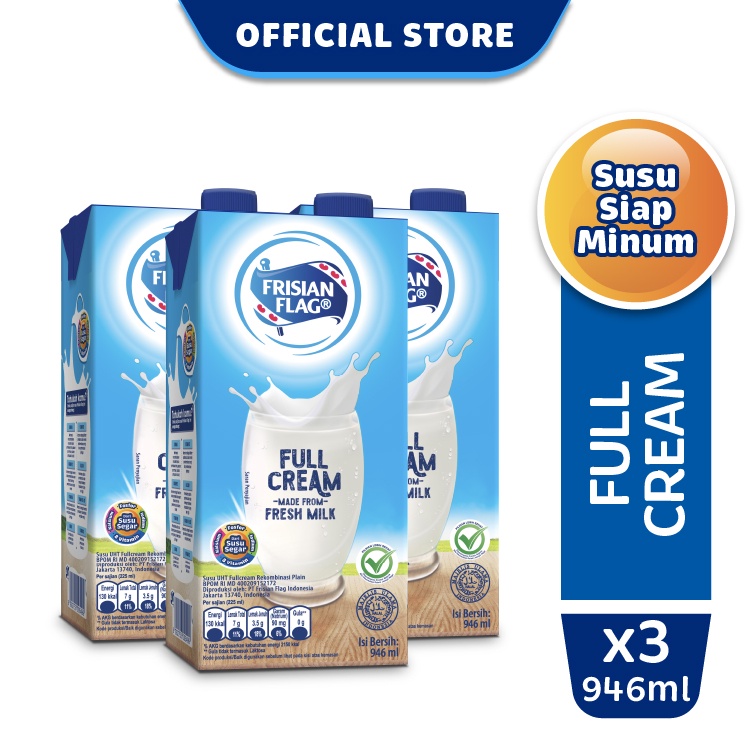 Jual Frisian Flag Family UHT Full Cream 946 ml x 3 pcs Indonesia|Shopee Indonesia