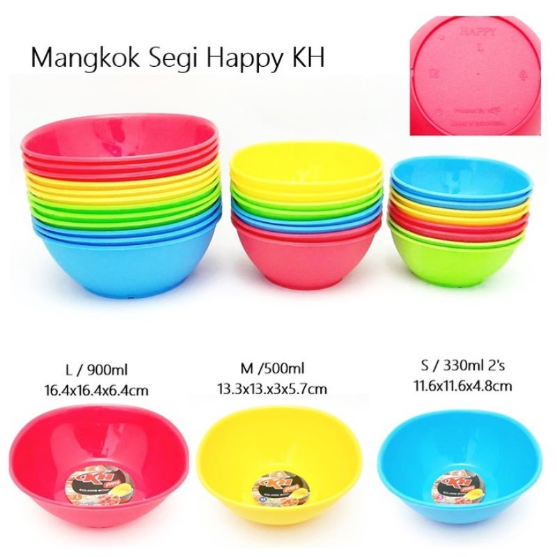 Jual Mangkok Segi/Mangkok Makan/Mangkok Sambal Segi Happy KH Uk. (L)/(M ...
