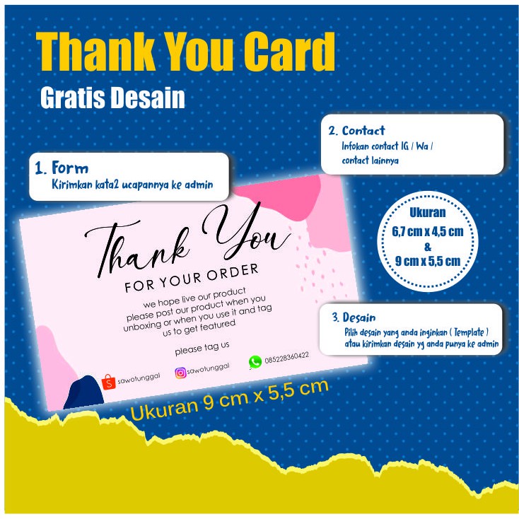 Jual Thank you card custom kartu ucapan terima kasih | Shopee Indonesia
