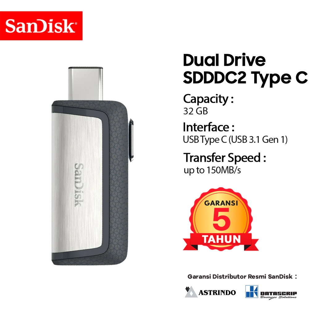 Jual Flashdisk OTG Type C 32GB SanDisk Dual Drive SDDDC2 - Garansi ...