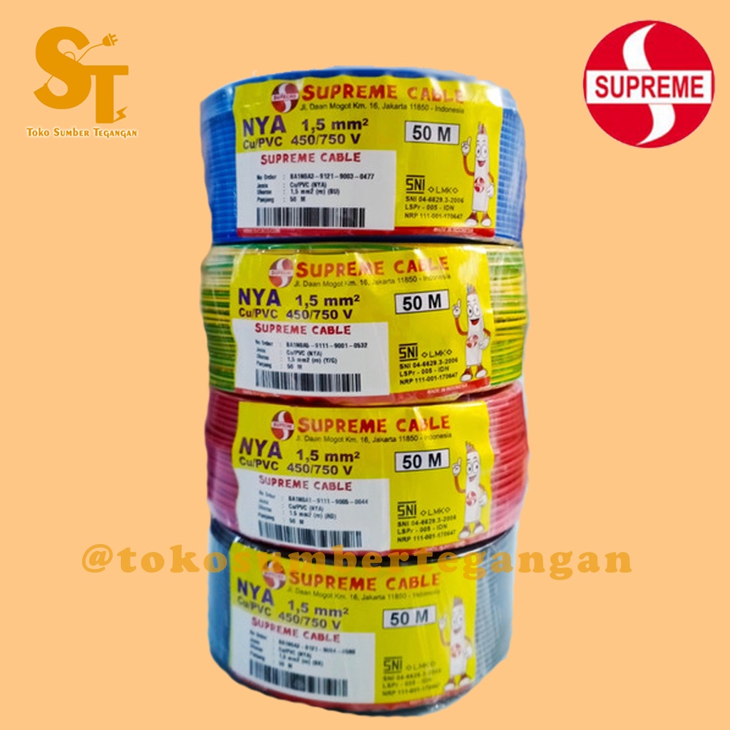 Jual Kabel NYA Supreme 1X1,5 mm / 1X1.5mm 50 m / 50 Meter Kawat Tunggal 1 Rol/ 1 Roll | Shopee ...