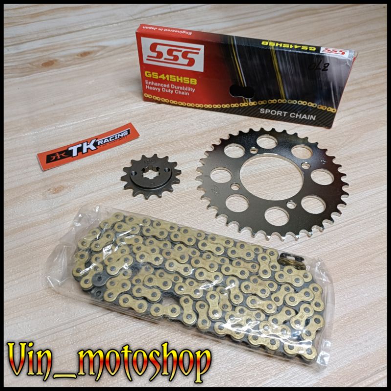 Jual gear set 415 RX king / Jupiter z / MX / Vega / force 1 TK racing rantai gold SSS 415HSB ...