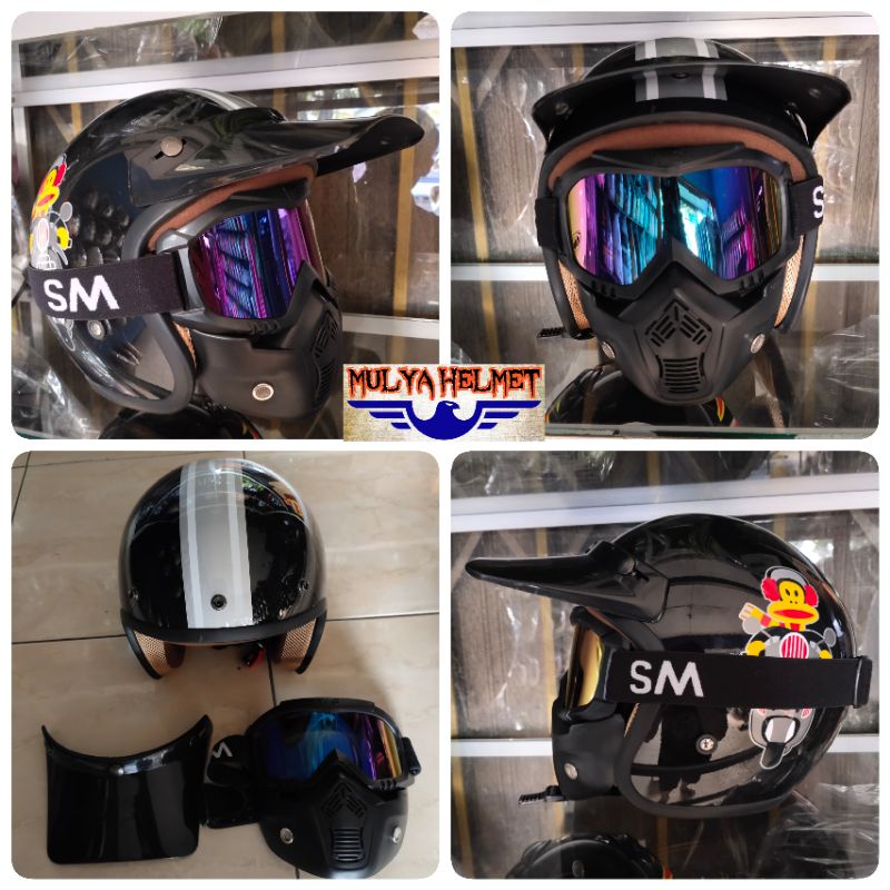 Jual Helm Bogo Retro Modif Googlemask & Pet Panjang Indonesia|Shopee ...