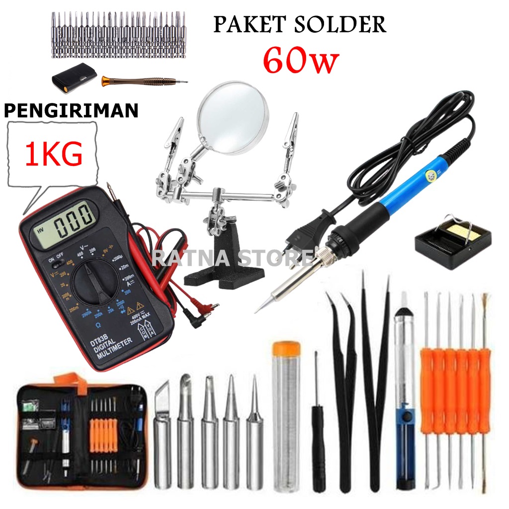 Jual Paket Solder Listrik Lengkap Set 60 Watt 220 volt + Multi tester ...