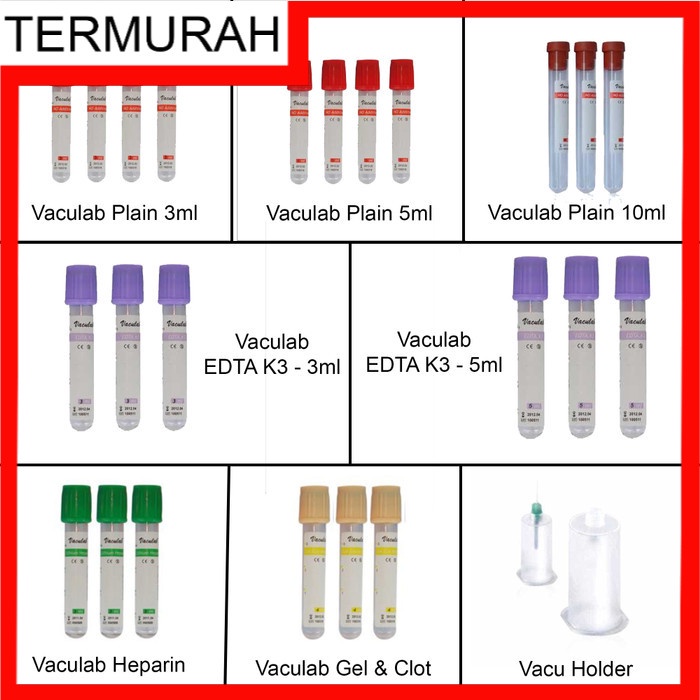 Jual Onemed Tabung Darah Vaculab EDTA K3 Herapin Plain Holder Gel ...
