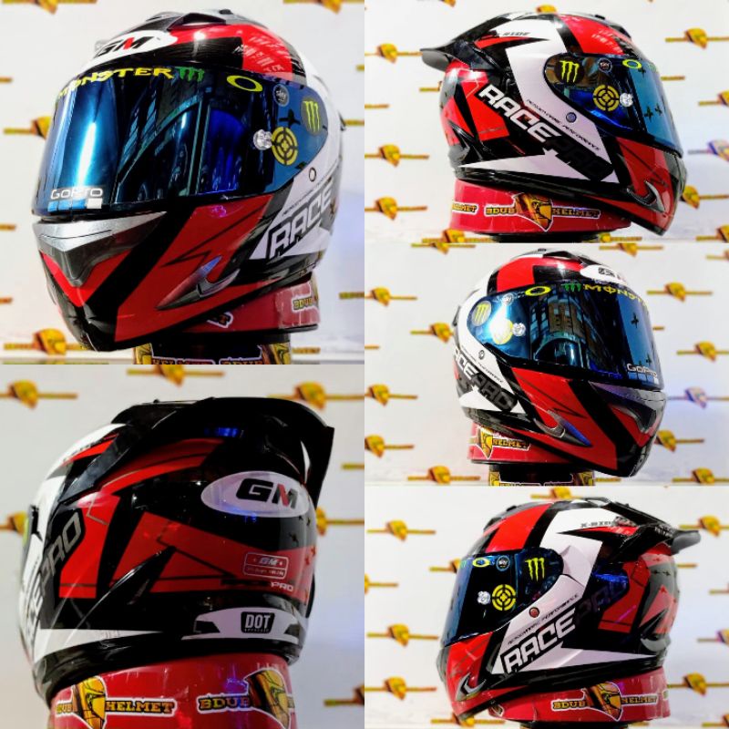 Jual Helm Gm Race Pro flat visor - helm full face Gm paket ganteng ...
