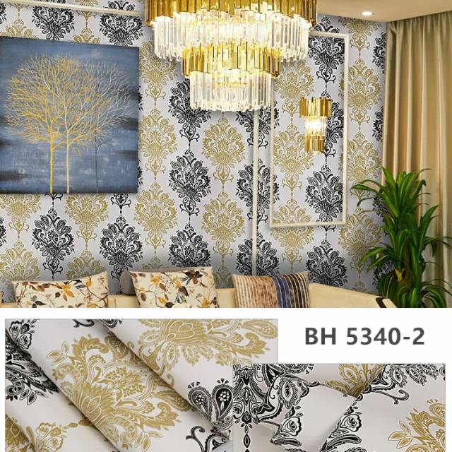 Jual Walpaper dinding Batik Hitam Gold 900 45Cm x 10Meter,Wallpaper ...