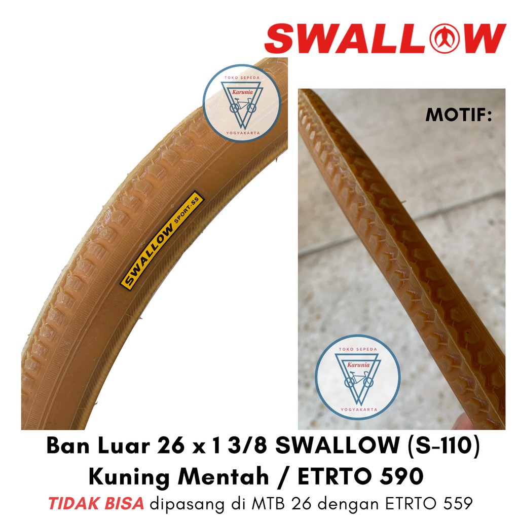Jual Ban Luar SWALLOW 26 x 1 3/8 ETRTO 37-590 Kuning Mentah DELI TIRE. Jengki Citybike | Shopee ...