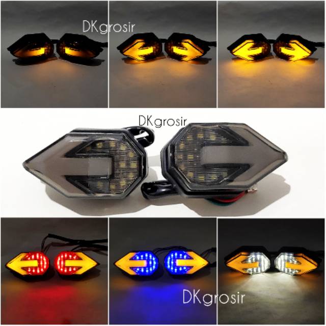 Lampu Sein Tempel Running Standby 2 warna LED Senja Sen Motor Universal 2 mode Model panah ...