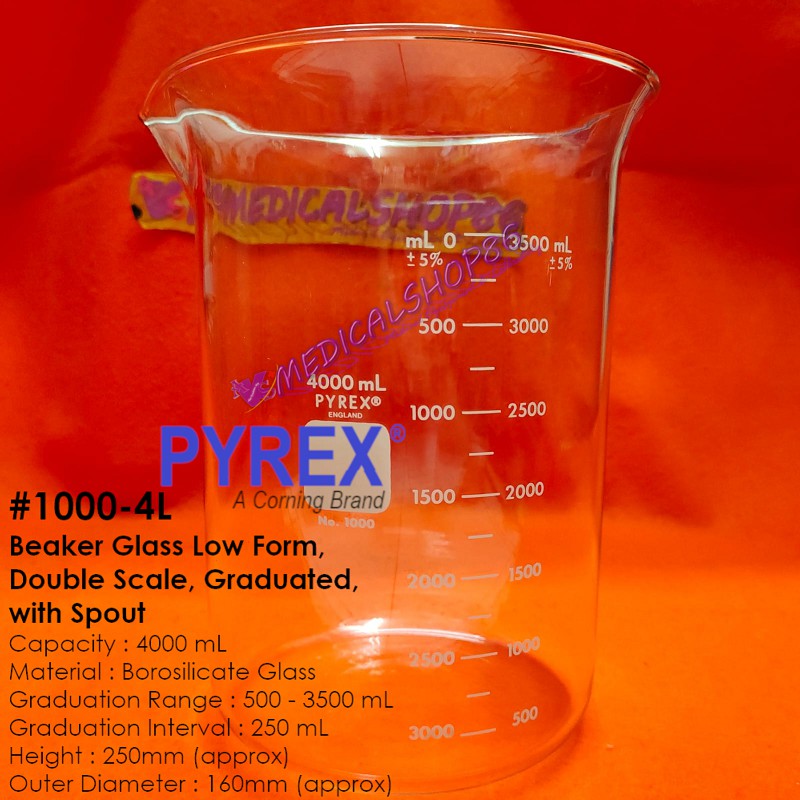 Jual BEAKER GLASS 4000ml LOW FORM - PYREX | 1000-4L | Shopee Indonesia